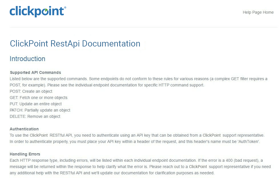 ClickPoint REST API: Official Release for ClickPoint Lead Management